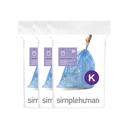 simplehuman 45 Liter Rectangular Kitchen Step Trash Can with Soft-Close Lid, Grey Plastic & Code K Custom Fit Drawstring Trash Bags, 35-45 Liter, 60 Liners, Blue, Count