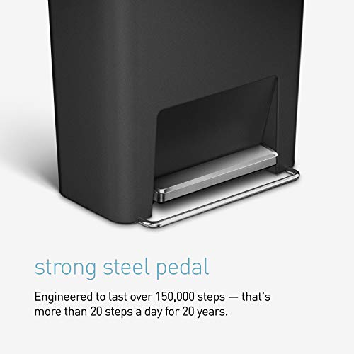 simplehuman 45 Liter Rectangular Kitchen Step Trash Can with Soft-Close Lid, Grey Plastic & Code K Custom Fit Drawstring Trash Bags, 35-45 Liter, 60 Liners, Blue, Count