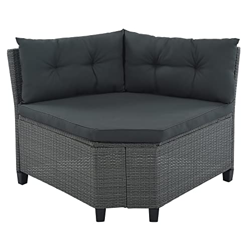 DHPM 6 Pieces Patio PE Wicker Furniture Set Outdoor Brown Rattan Sectional Conversation Sofa Chair with Storage Table and Beige Cushions, for Garden, Yard, Deck, Black