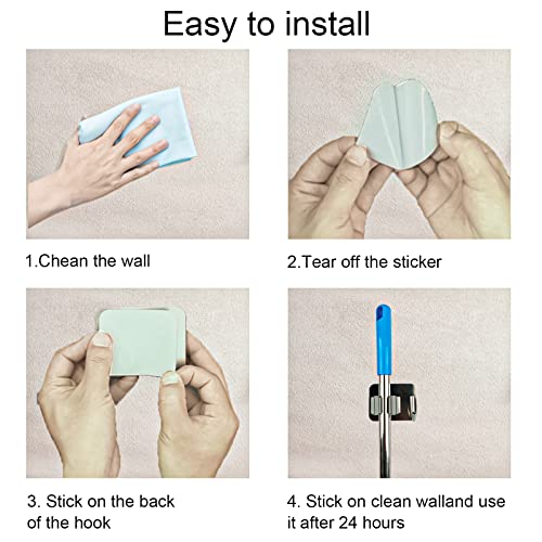 H S T Mop Broom Holder (2-Pack), No Drilling 304 Stainless Steel Broom and Mop Holder for Home, Kitchen, Storage Room