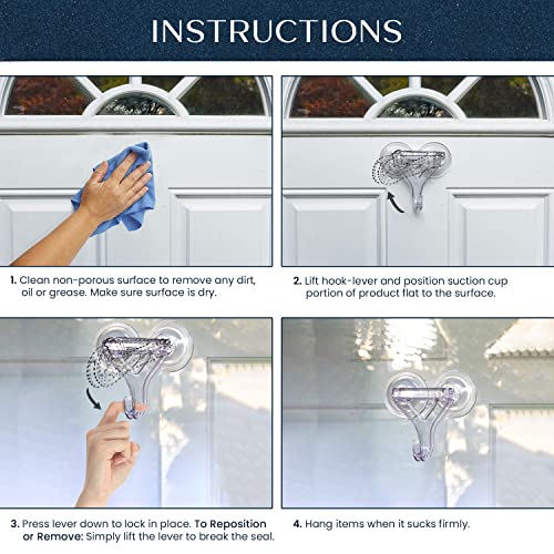 LITES-UP Heavy Duty Double Suction Cup Hook Reusable Wreath Hanger - Holds up to 25 LBs - Set of 2