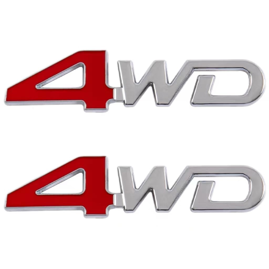 YUGEYE 2pcs 4WD Emblem Badge 3D Letter Metal Aluminum Alloy Fender Side Panel Car Sticker Replacement for All Wheel Drive Off Road SUV Auto Truck (Red Silver)