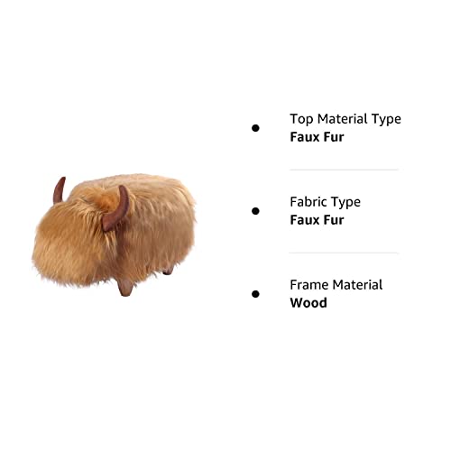 GIA Kids Ottoman with Storage, Foot Stand and Wooden Legs, MacGregor Highland Cow, Brown