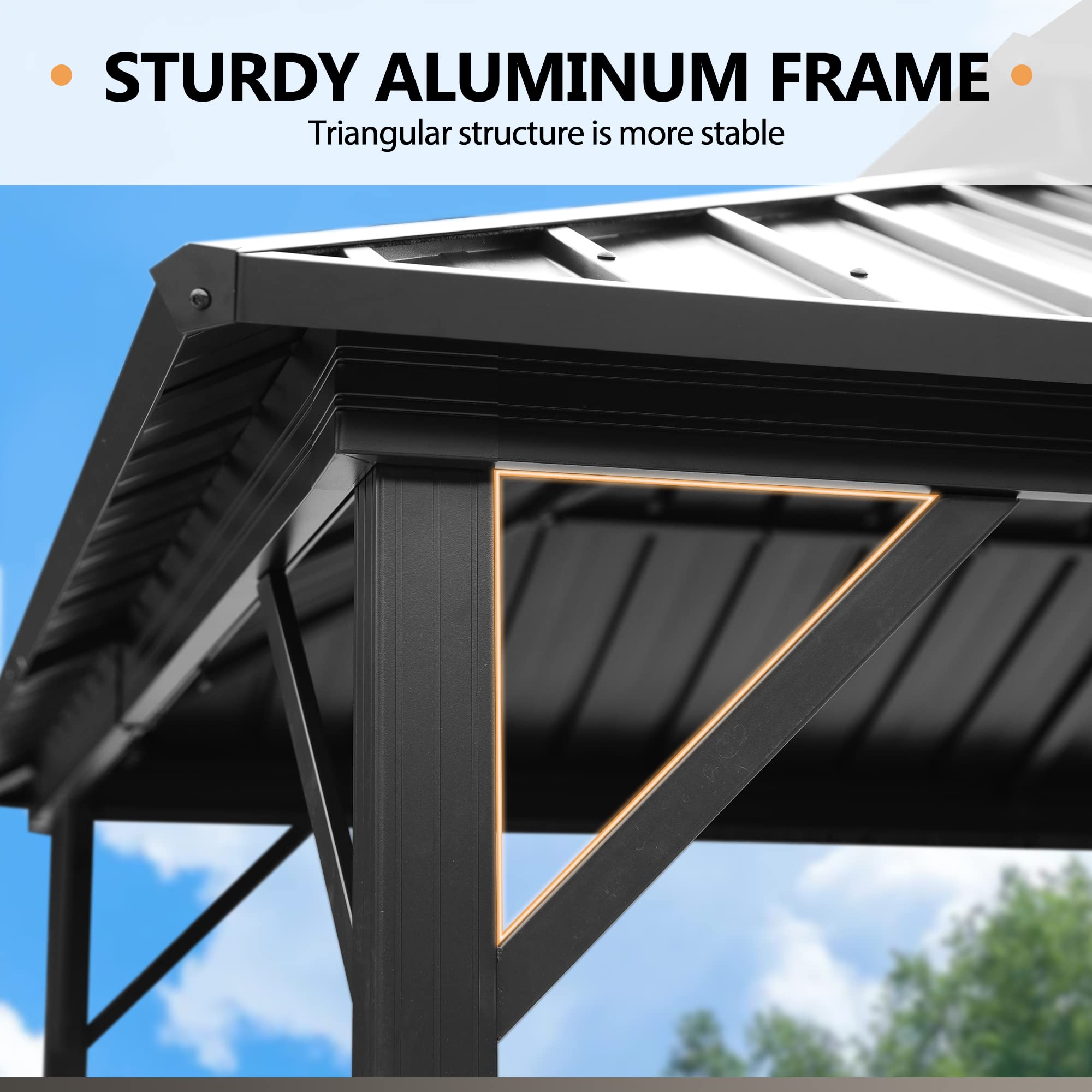 QZEN 10' x 12' Hardtop Gazebo with Netting and Curtains, Double Roof Permanent Metal Gazebo, Aluminum Frame Patio Gazebo for Backyard, Garden, Lawn and Deck