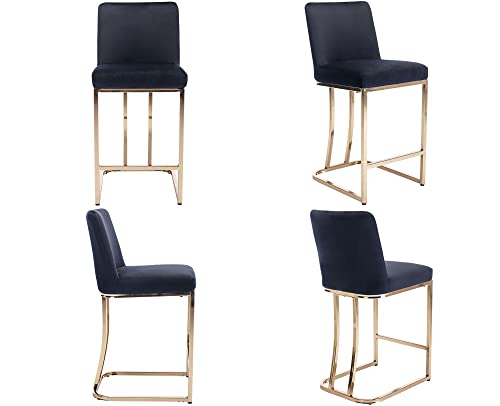 VESCASA 24" H Counter Height Barstools with Back, Mid Century Modern Velvet Upholstered Counter Stool Chairs with Gold Metal Frame for Kitchen Island, Bar, Pub, Set of 2, Black