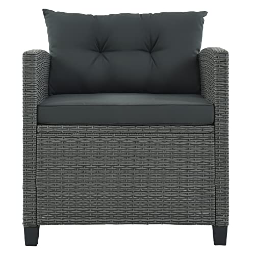 DHPM 6 Pieces Patio PE Wicker Furniture Set Outdoor Brown Rattan Sectional Conversation Sofa Chair with Storage Table and Beige Cushions, for Garden, Yard, Deck, Black