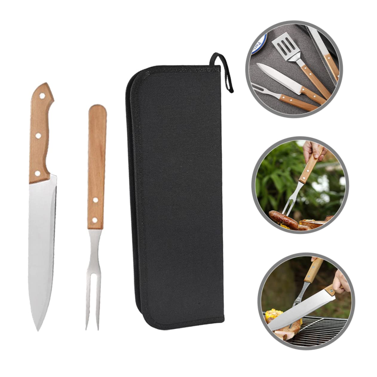 Happyyami 1 Set Barbecue and Fork Tools Poultry Serving Fork Chef Carving Fork Barbecue Cutter Grilling Accessories Kit Barbecue Kitchen Fork Stainless Steel Travel Chicken Household