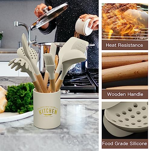 Kitchen Cooking Utensils Set, 14 PCS (Khaki)