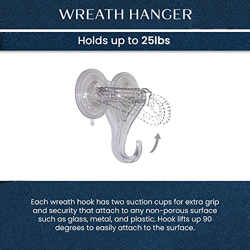 LITES-UP Heavy Duty Double Suction Cup Hook Reusable Wreath Hanger - Holds up to 25 LBs - Set of 2