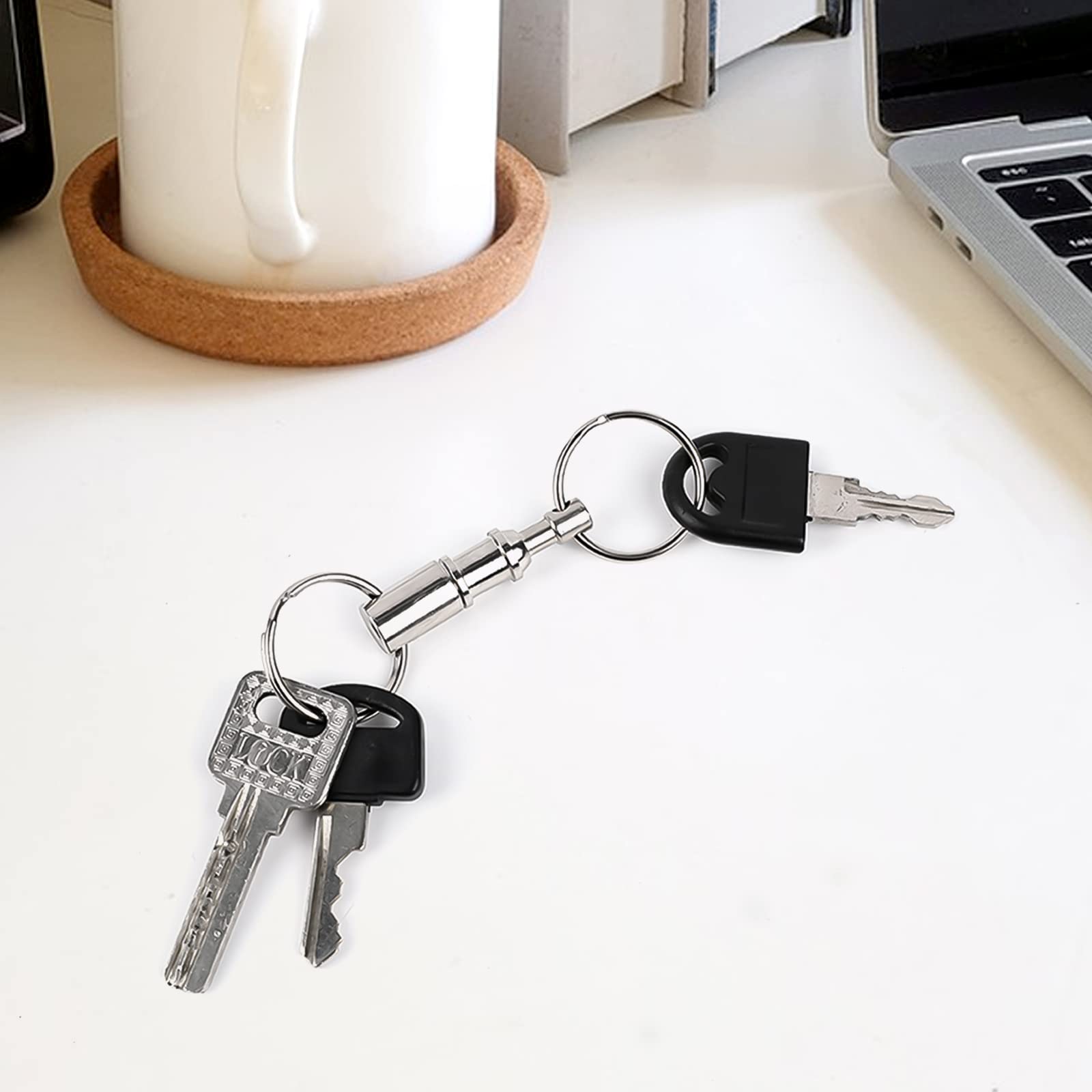 KALIONE 4 Sets Quick Release Detachable Keychain, Swivel Pull Apart Key Chain, Mini Detachable Keychain Rings with 4 Stainless Steel Key Rings for Home Office Outdoor Accessory Supplies(Silver)