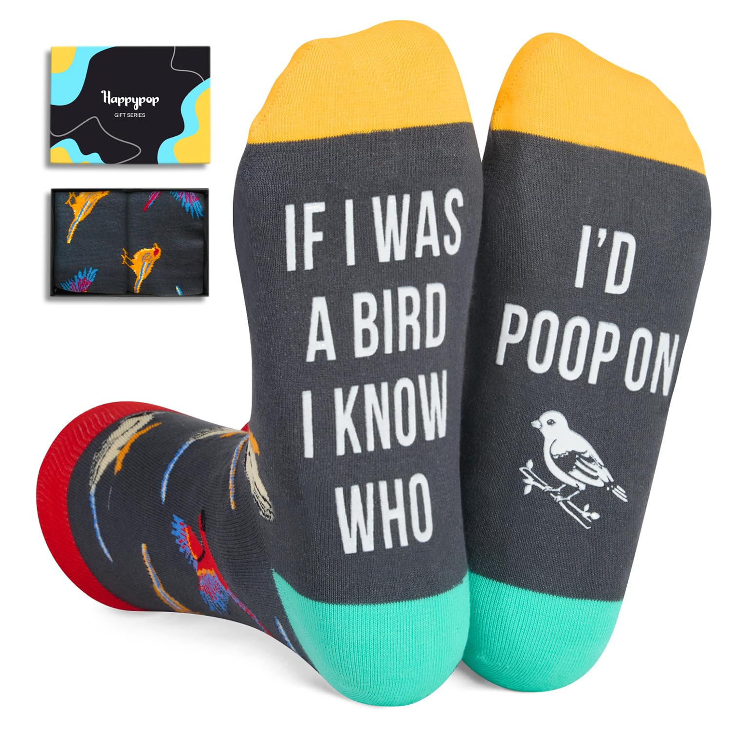 HAPPYPOP Funny Socks for Men Teens - Bird Gifts for Women, Birder Gifts Bird Socks Bird Stocking