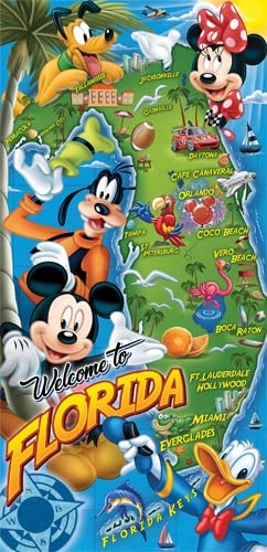 Disney Florida Map Beach Towel II (Florida Namedrop) (Multicolor, Florida Map Towel II)