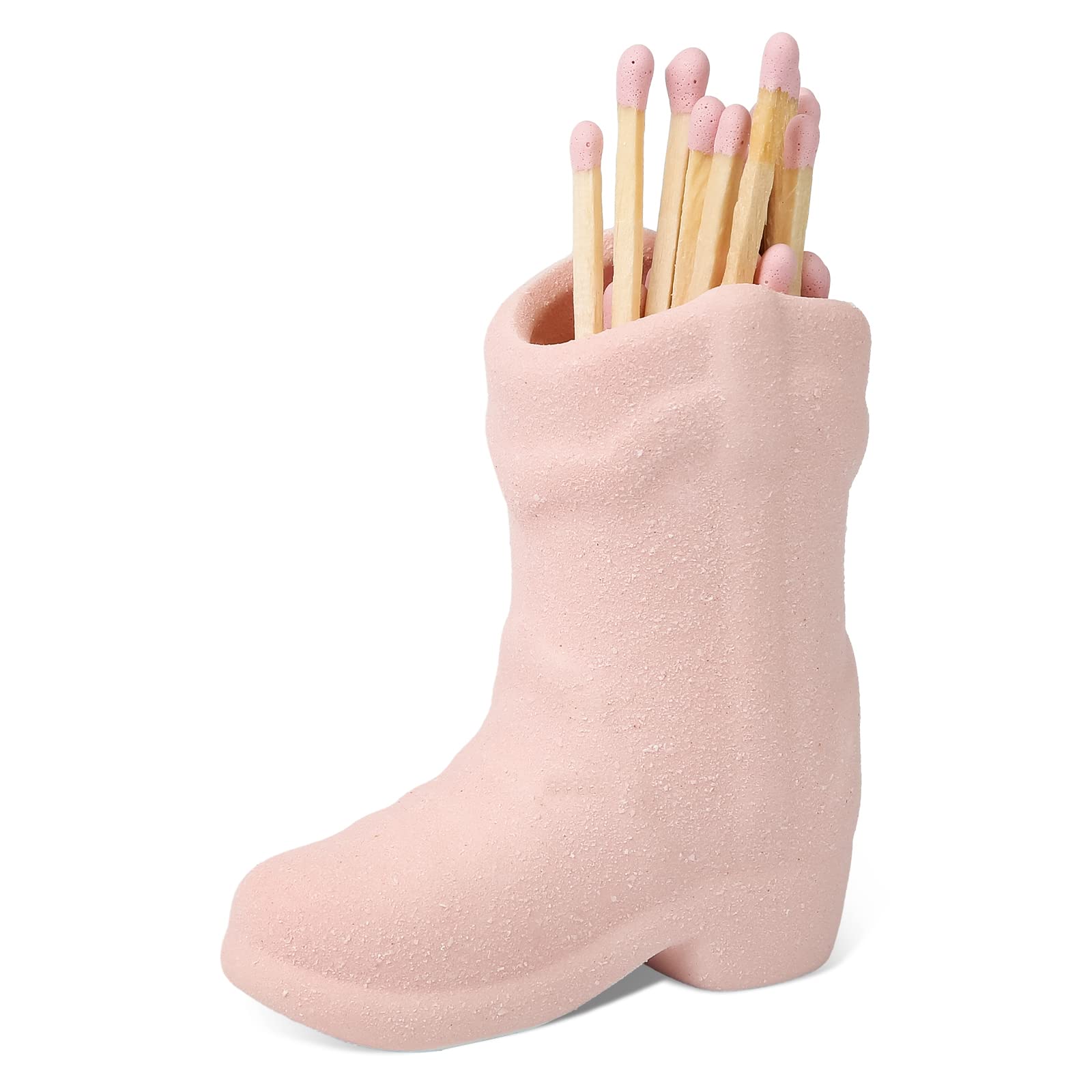 Cowboy Boot Match Holder, Ceramic Boot Match Holder with Striker Cute Indoor Decorative Accessory for Bathroom Bedroom Kitchen (Pink)
