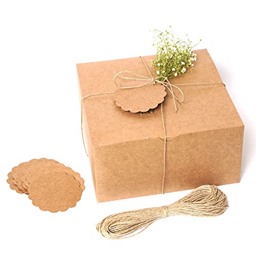 mudrit Kraft Gift Boxes 20 Pack 8x8x4 Inches, Thick Kraft Paper Boxes with Lids, Tags & Jute Rope for Gifts, Wedding Favours, Bridesmaid Proposals, Cupcakes, Crafting