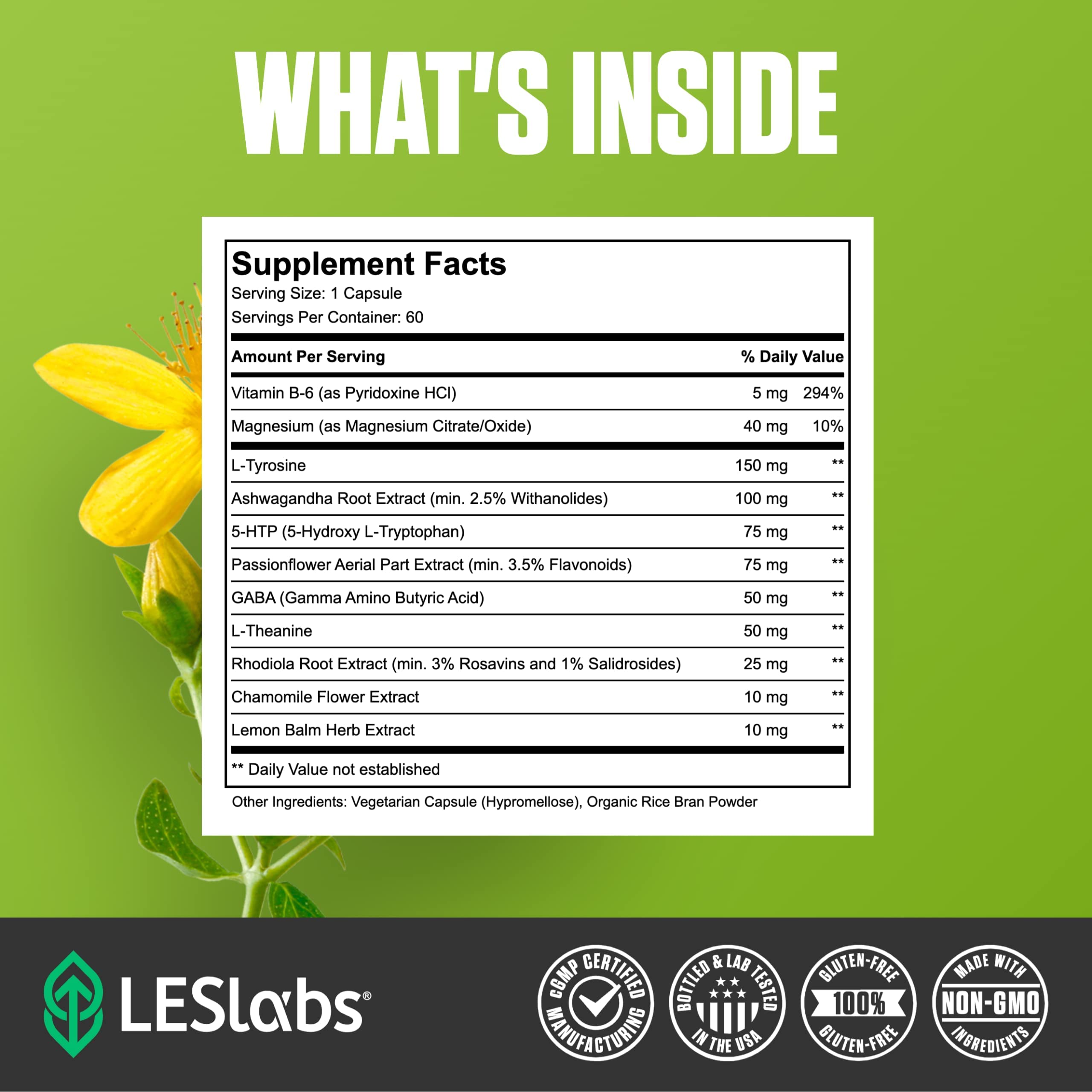 LES Labs Mood Boost – Stress Relief, Mood Support, Deep Relaxation & Better Sleep – 5-HTP, Ashwagandha, Rhodiola Rosea, Magnesium, L-Theanine & GABA – Non-GMO Supplement – 60 Capsules