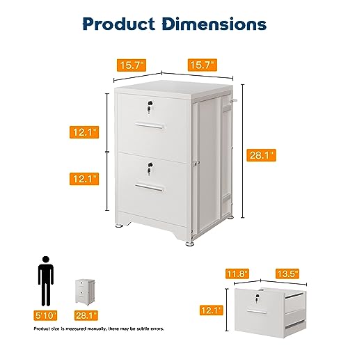AODK File Cabinet Fully Assembled Filing Cabinet for Home Office, Small File Cabinets with Lock, Office Storage Cabinet 2 Drawer for Legal/Letter/A4 File, White