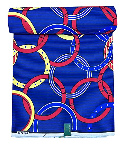 ADWAXDA African Fabric 6 Yards Cotton Wax Print Kente Cloth Ankara Fabric Wax Material for Sewing Dress Clothing(FC044)