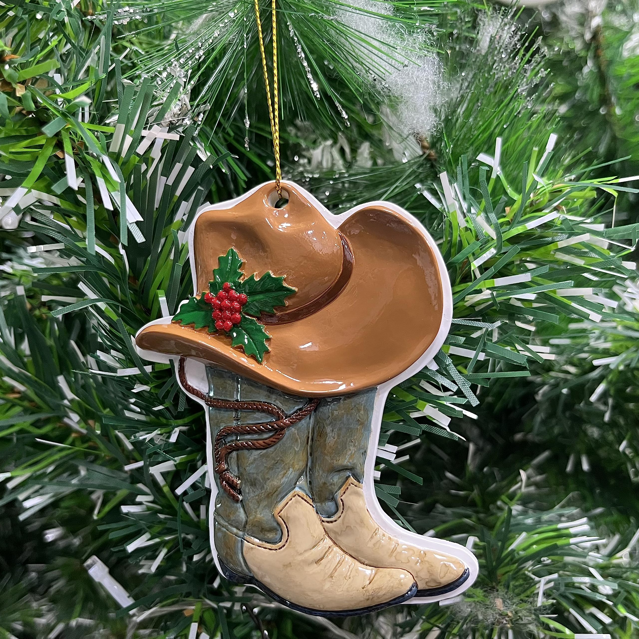 TRUMPETIC Cowboy Boot Ornament, Western Christmas Ornaments, Cowboy Christmas Ornaments, Cowboy Hat Ornament, Cowboy Boot Stocking, Cowgirl Ornament, Western Ornaments for Christmas Tree, Boots