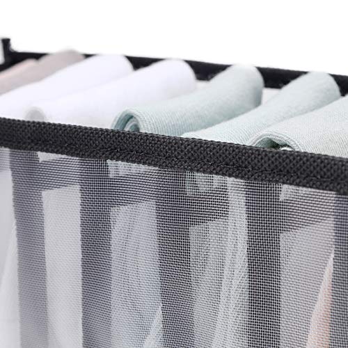 TIKHOENG Underwear Organizer, Drawer Divider For Underwear/ Socks/ Bras/ Ties, Foldable Storage Boxes, Organizers Clothes Storage With 3pcs Of 6/7/11 Compartments (Grey)