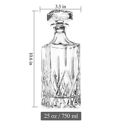 Whiskey Decanter With Glass Stopper ,26 oz Liquor Decanter For Alcohol , Wine , Scotch , Brandy or Bourbon Decanter , Lead-Free Crystal Decanter