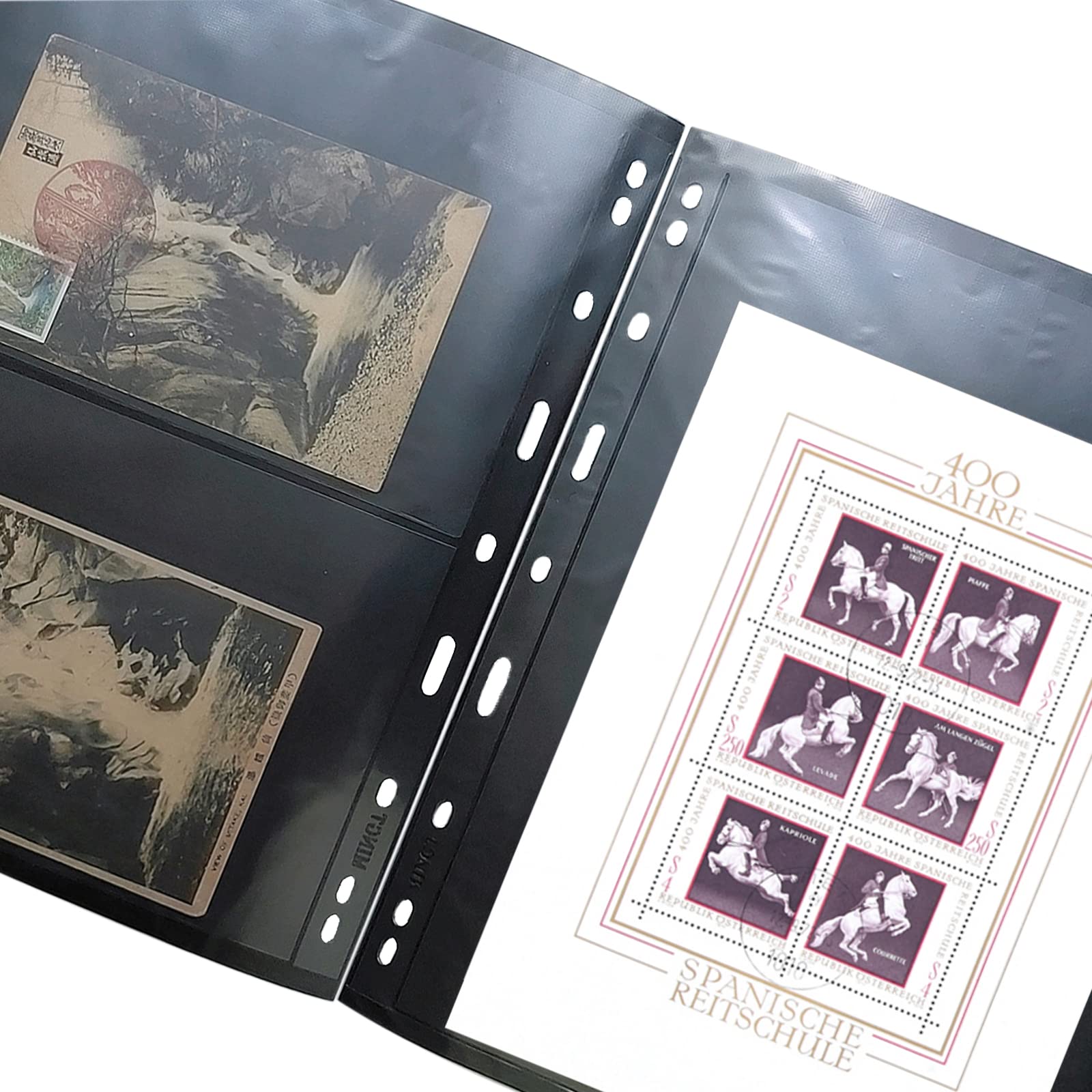 MUQING Stamp collecting storage supplies, 20 Sheets Stamp Pages Sleeves for Stamp Album Binder, Toughness Not easy to creak (1 and 2 Rows)