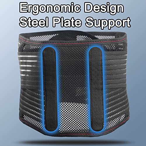 HFSKJWI Lightweight Back Brace with 2 Support Plates for Lower Back Pain Relief,Breathable Mesh Material with Dual Lumbar Pads,Adjustable Lumbar Support Brace for Men Women,XL