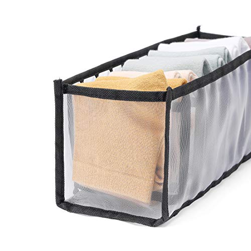 TIKHOENG Underwear Organizer, Drawer Divider For Underwear/ Socks/ Bras/ Ties, Foldable Storage Boxes, Organizers Clothes Storage With 3pcs Of 6/7/11 Compartments (Grey)