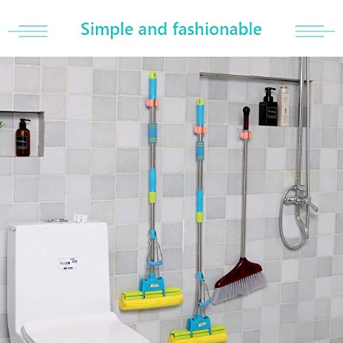 8PCS Broom Holder Wall Mount , No Drilling Self Adhesive Broom Holder, Broom and Mop Organizer Holer Cleaning Supplies Organizer(2Blue/2White/2Pink/2Grey)