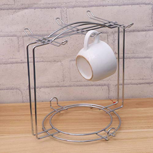 Cabilock Mug Stand Mug Plates Holder Coffee Cup Rack Stand Stainless Steel Coffee Cup Holders for 4 Cups 6 Plates ( Silver ) Mug Tree