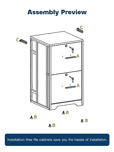 AODK File Cabinet Fully Assembled Filing Cabinet for Home Office, Small File Cabinets with Lock, Office Storage Cabinet 2 Drawer for Legal/Letter/A4 File, White