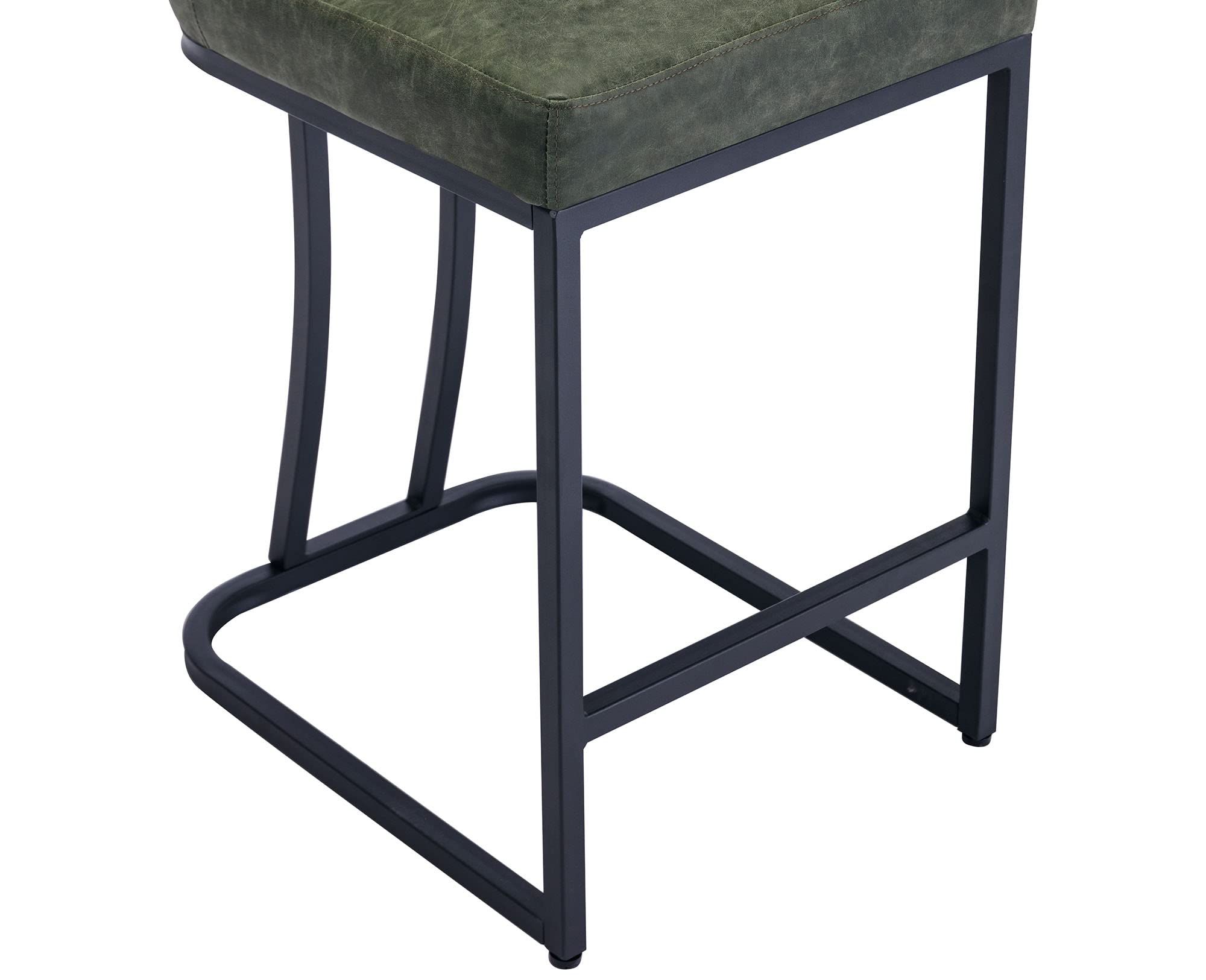 VESCASA 24" H Counter Height Barstools with Back, Mid Century Modern Faux Leather Upholstered Counter Stool Chairs with Black Metal Frame for Kitchen Island, Bar, Pub, Set of 2, Green