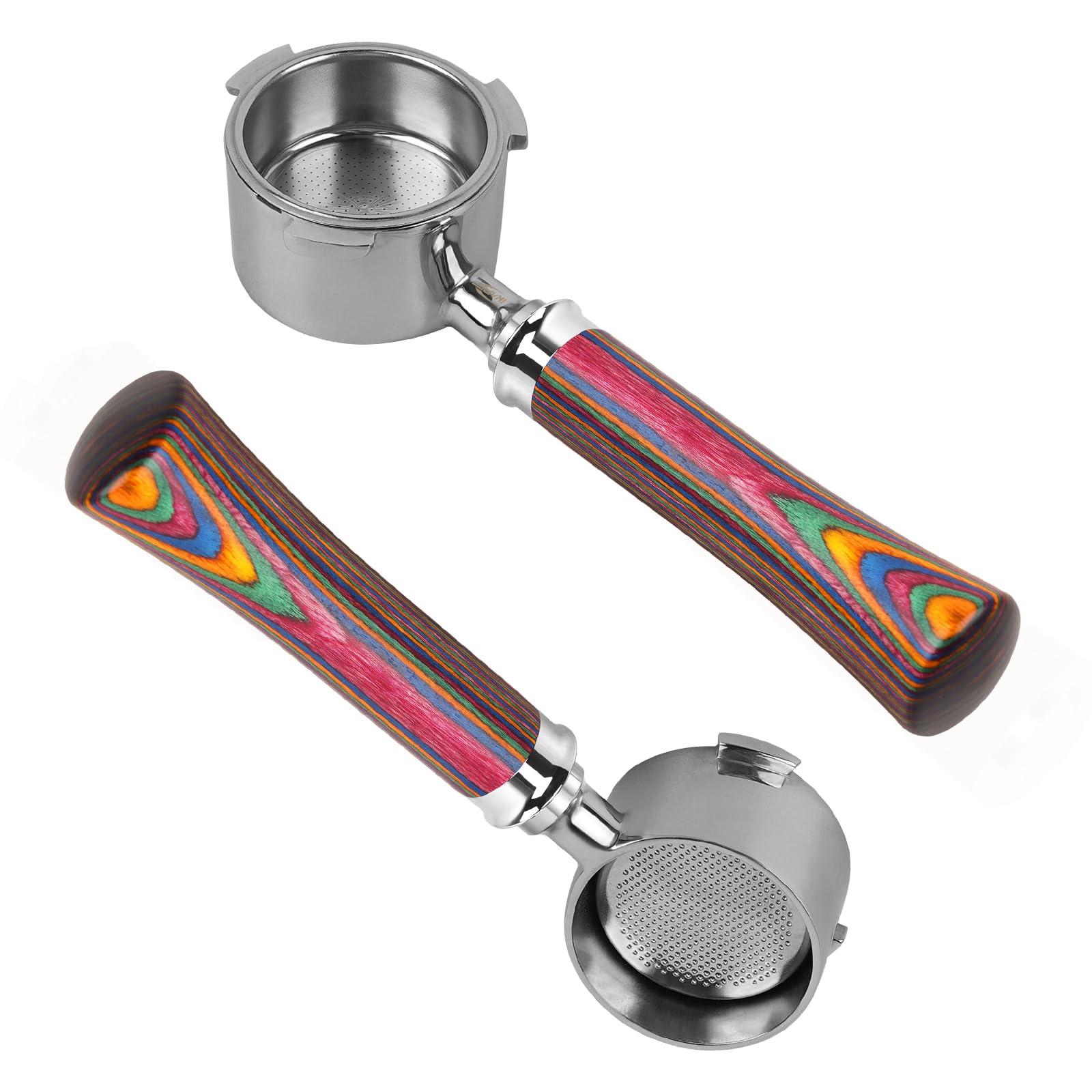 IKAPE Coffee Products, 51mm Bottomless Naked Portafilter Compatible with 51mm Delonghi EC0680, EC0685, SMEG & EUPA Coffee Machines (Included 14g Capacity Filter Basket) (Colorful)