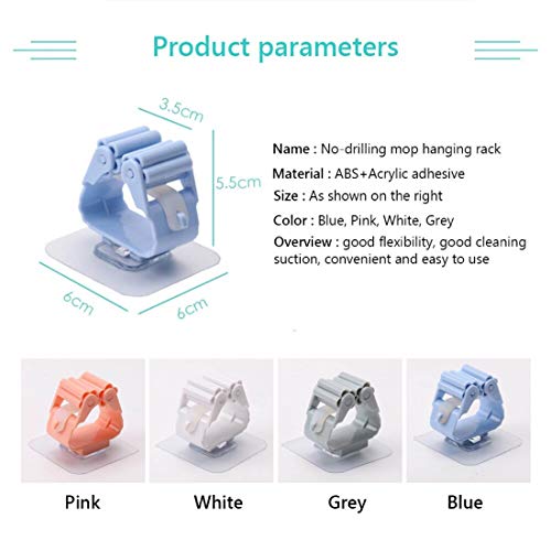 8PCS Broom Holder Wall Mount , No Drilling Self Adhesive Broom Holder, Broom and Mop Organizer Holer Cleaning Supplies Organizer(2Blue/2White/2Pink/2Grey)