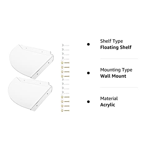 Cosmos 2 Pcs Acrylic Wall Mount Floating Corner Shelves Quarter Round Shower Shelf Hanging Corner Shelves Wall Storage Display Organizer for Bathroom Kitchen Bedroom Living Room (Transparent Clear)