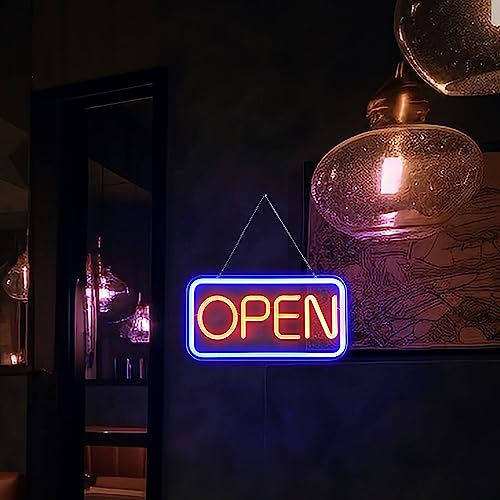 BESTIELAM Neon Sign, OPEN Neon Signs for Business, Ultra Bright Blue & Red LED Neon Lights For Wall Decor & Room Decor, Restaurant, Store, Bar, Party Decoration, USB Powered, 16"x 9"