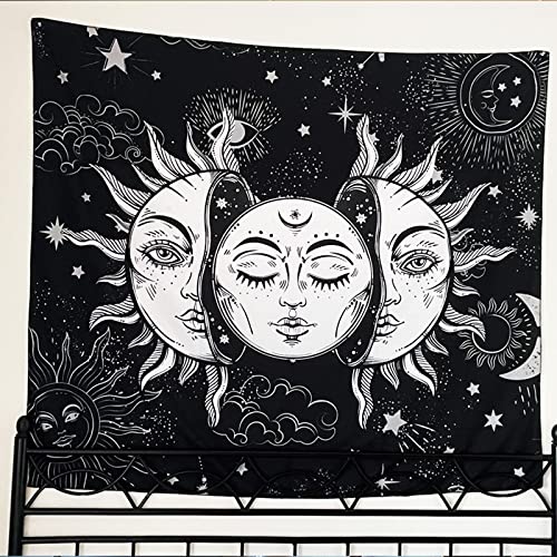 Instruban Sun and Moon Tapestry Black and White Tapestry Burning Sun God with Stars Wall Tapestry Psychedelic Tapestry for Bedroom Aesthetic - 51.2x59.1 Inches
