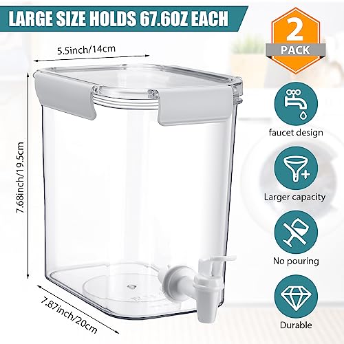 Dandat 2 Pcs 67.6 oz Laundry Detergent Dispenser with Faucet Beverage Refrigerated Bucket Laundry Soap Containers Liquid Detergent Holder with Labels Fabric Softener Container (Grey)