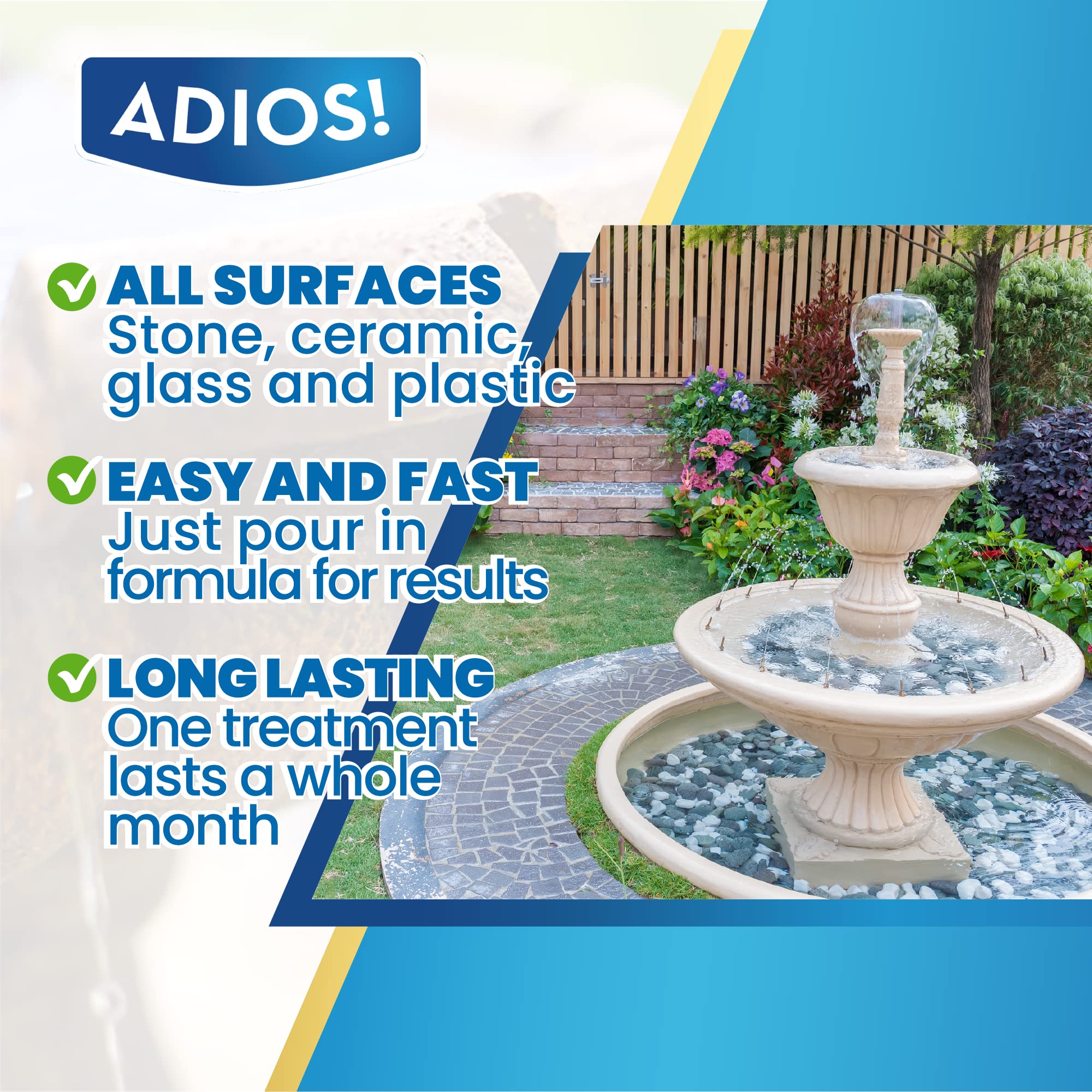 Adios! Fountain Cleaner and Clarifier for Outdoor and Indoor Fountains β Safe for Plastic, Metal, Glass and Stone (32oz)