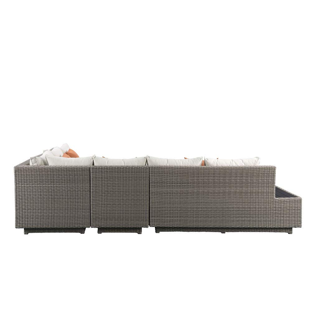 UBGO Outdoor Furniture Set, Sectional, PE Brown Rattan Wicker Sofas,Outside Couch w/Washable Seat Cushions & Modern Glass Wedge Table for Patio, Backyard, Gray