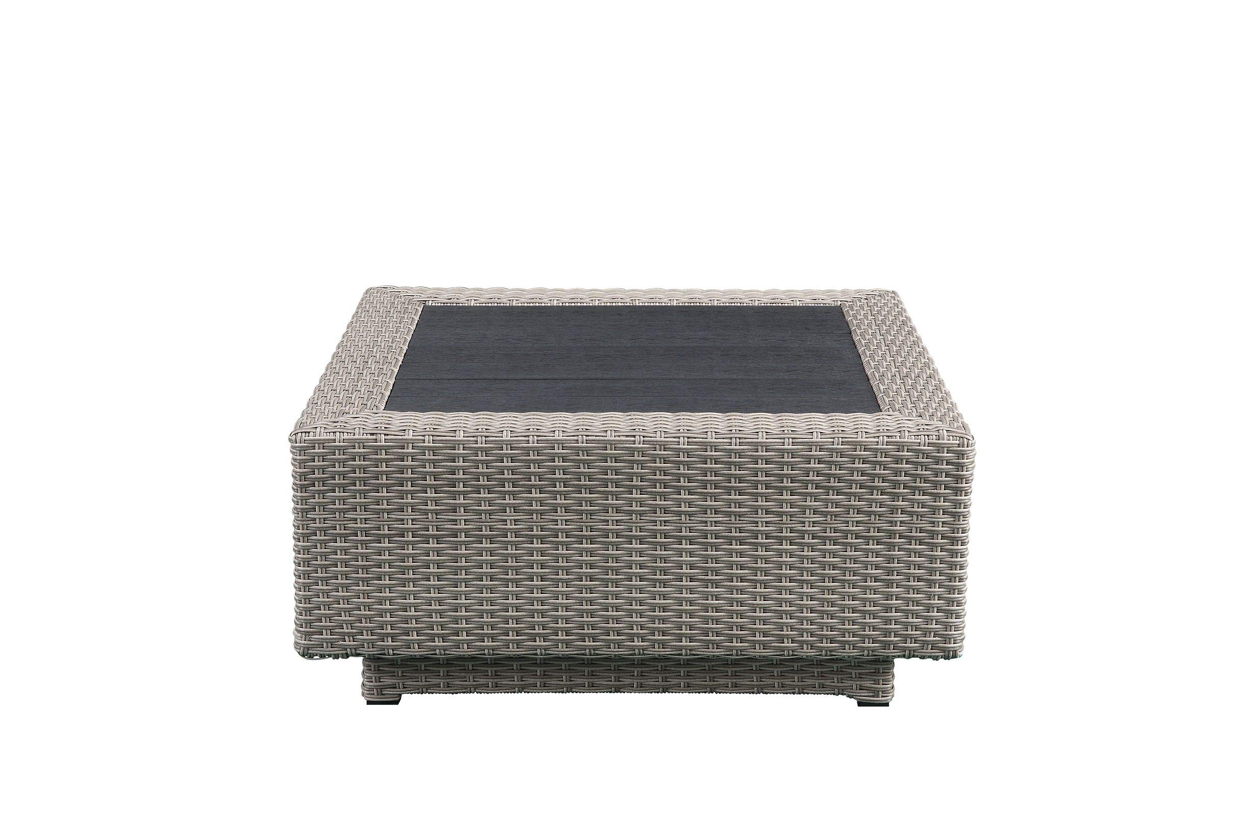 UBGO Outdoor Furniture Set, Sectional, PE Brown Rattan Wicker Sofas,Outside Couch w/Washable Seat Cushions & Modern Glass Wedge Table for Patio, Backyard, Gray