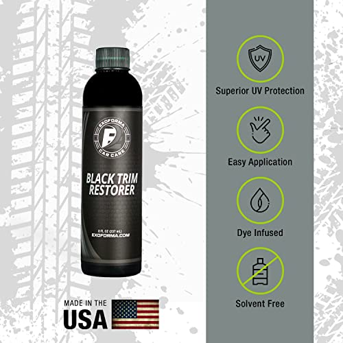 ExoForma Black Trim Restorer - Restores Factory Black to Plastic Trim - Protects Against UV Rays - Unique Dye-Infused Formula Lasts 6+ Months - Helps Conceal Scratches & Scuff Marks - Works in Seconds