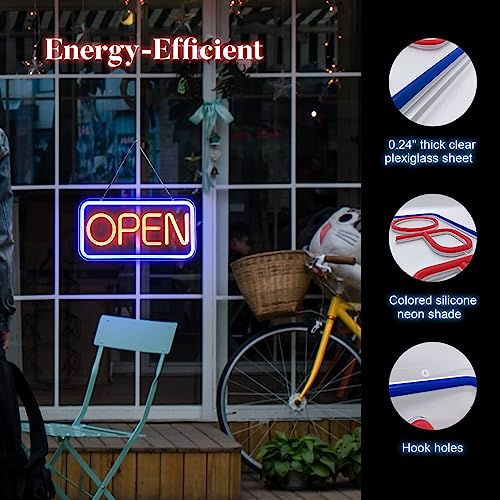 BESTIELAM Neon Sign, OPEN Neon Signs for Business, Ultra Bright Blue & Red LED Neon Lights For Wall Decor & Room Decor, Restaurant, Store, Bar, Party Decoration, USB Powered, 16"x 9"