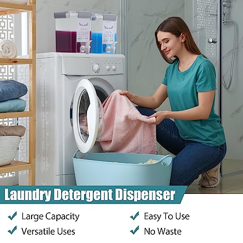 Dandat 2 Pcs 67.6 oz Laundry Detergent Dispenser with Faucet Beverage Refrigerated Bucket Laundry Soap Containers Liquid Detergent Holder with Labels Fabric Softener Container (Grey)