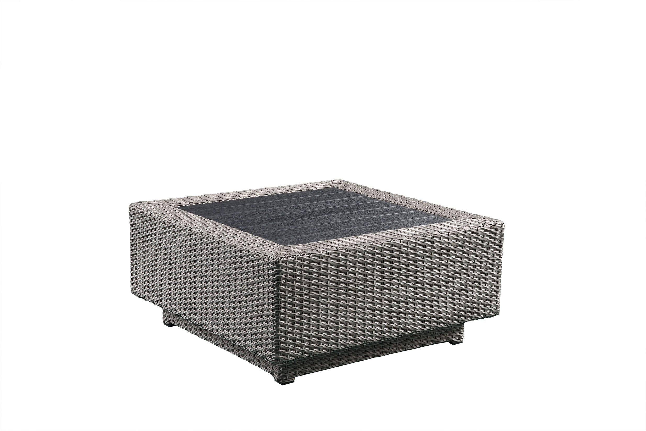 UBGO Outdoor Furniture Set, Sectional, PE Brown Rattan Wicker Sofas,Outside Couch w/Washable Seat Cushions & Modern Glass Wedge Table for Patio, Backyard, Gray