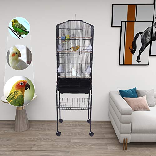 YJJT Bird House Pole Bird Cages for Parakeets - Black Bird Nest Aviary Habitat for Outside Hanging - Bird Bath for Cage Indoor Breeding Fun, Spacious Enough, Easy to Clean, Decor Metal Wall