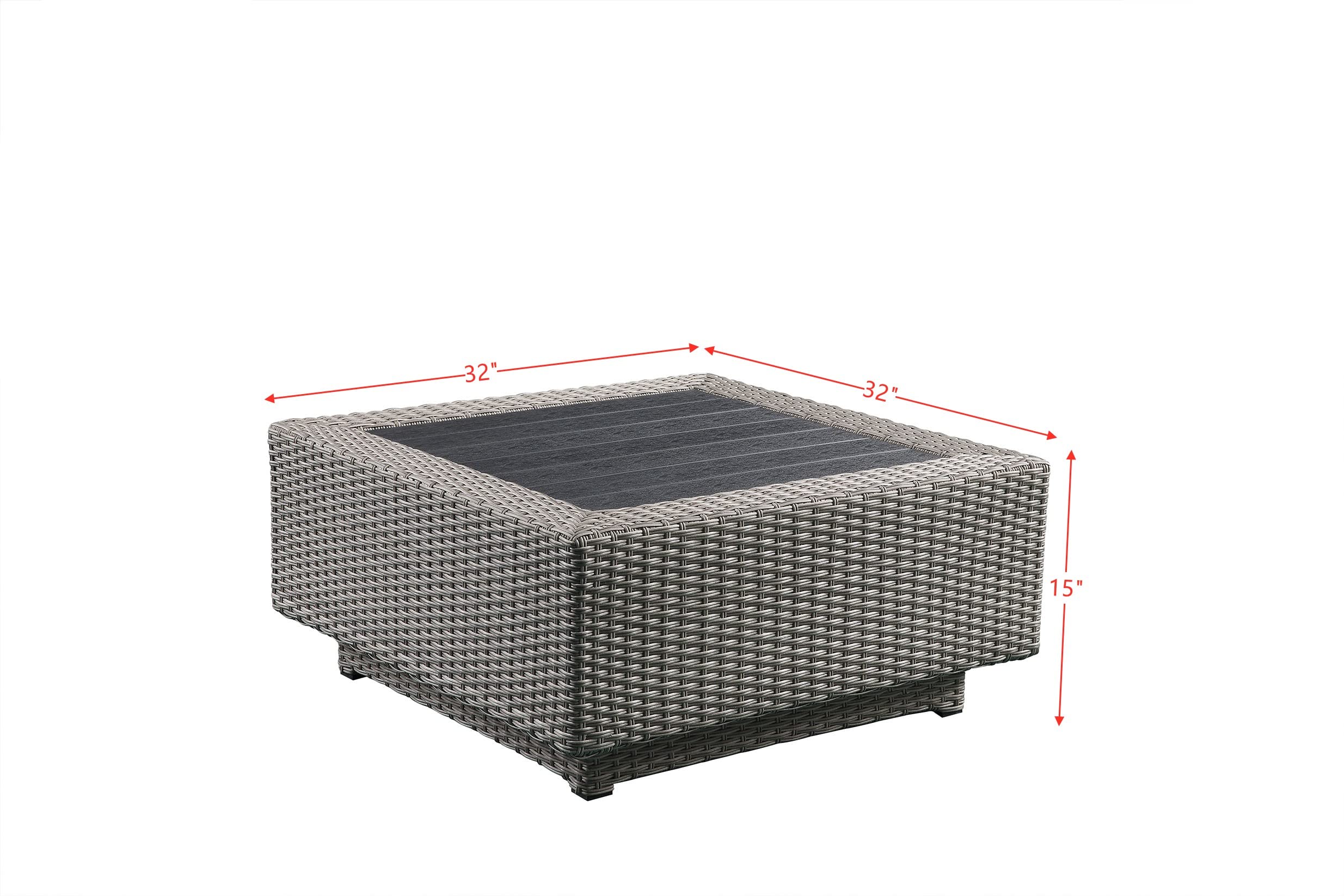 UBGO Outdoor Furniture Set, Sectional, PE Brown Rattan Wicker Sofas,Outside Couch w/Washable Seat Cushions & Modern Glass Wedge Table for Patio, Backyard, Gray