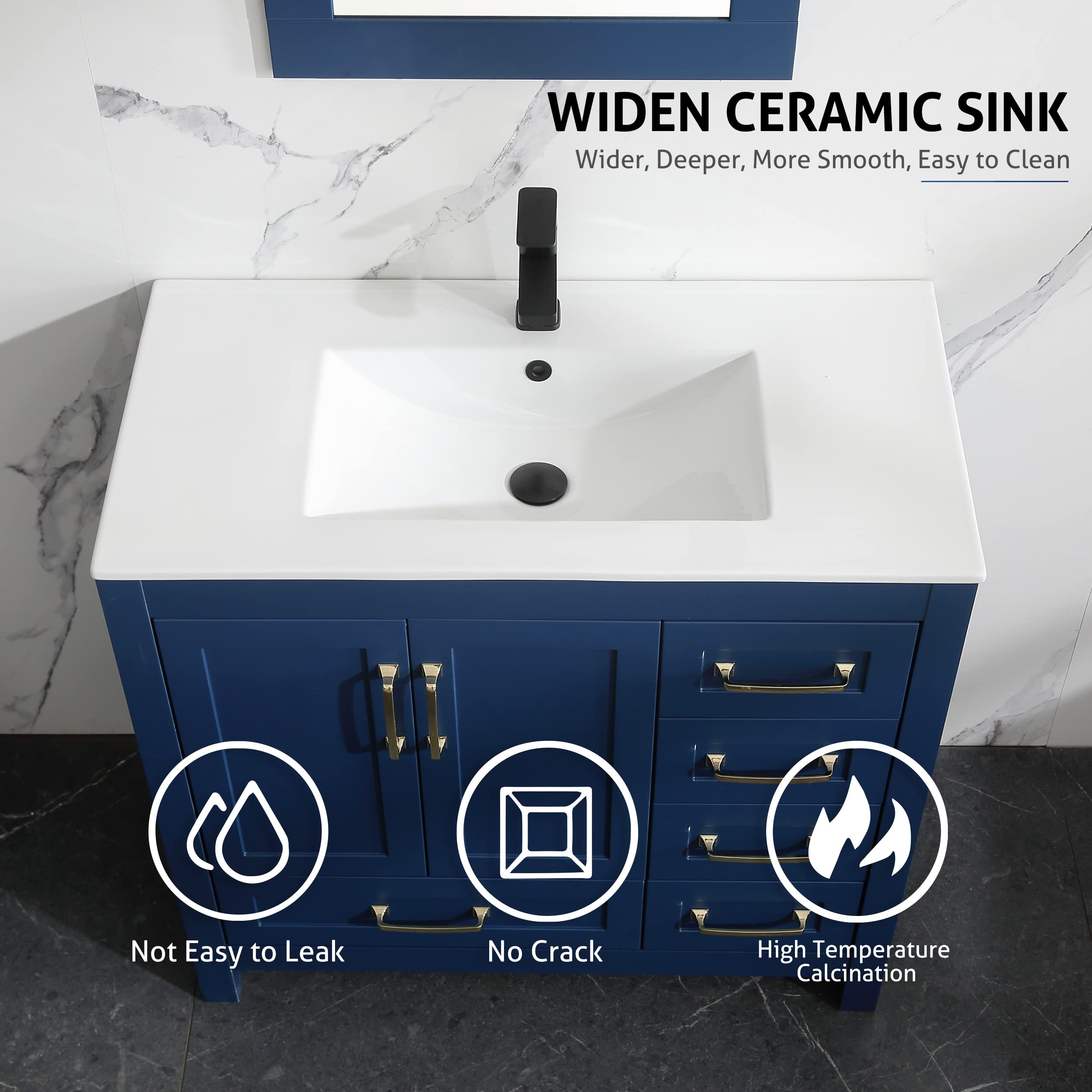 eclife 36" Bathroom Vanities with Sink Combo, Modern Thickened Wood Bathroom Storage Cabinet w/Undermount Sink, Matte Black Faucet Drain, Painted Surface, Navy Blue-1
