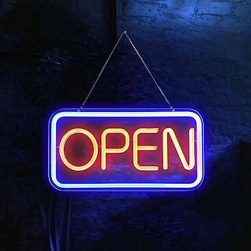 BESTIELAM Neon Sign, OPEN Neon Signs for Business, Ultra Bright Blue & Red LED Neon Lights For Wall Decor & Room Decor, Restaurant, Store, Bar, Party Decoration, USB Powered, 16"x 9"