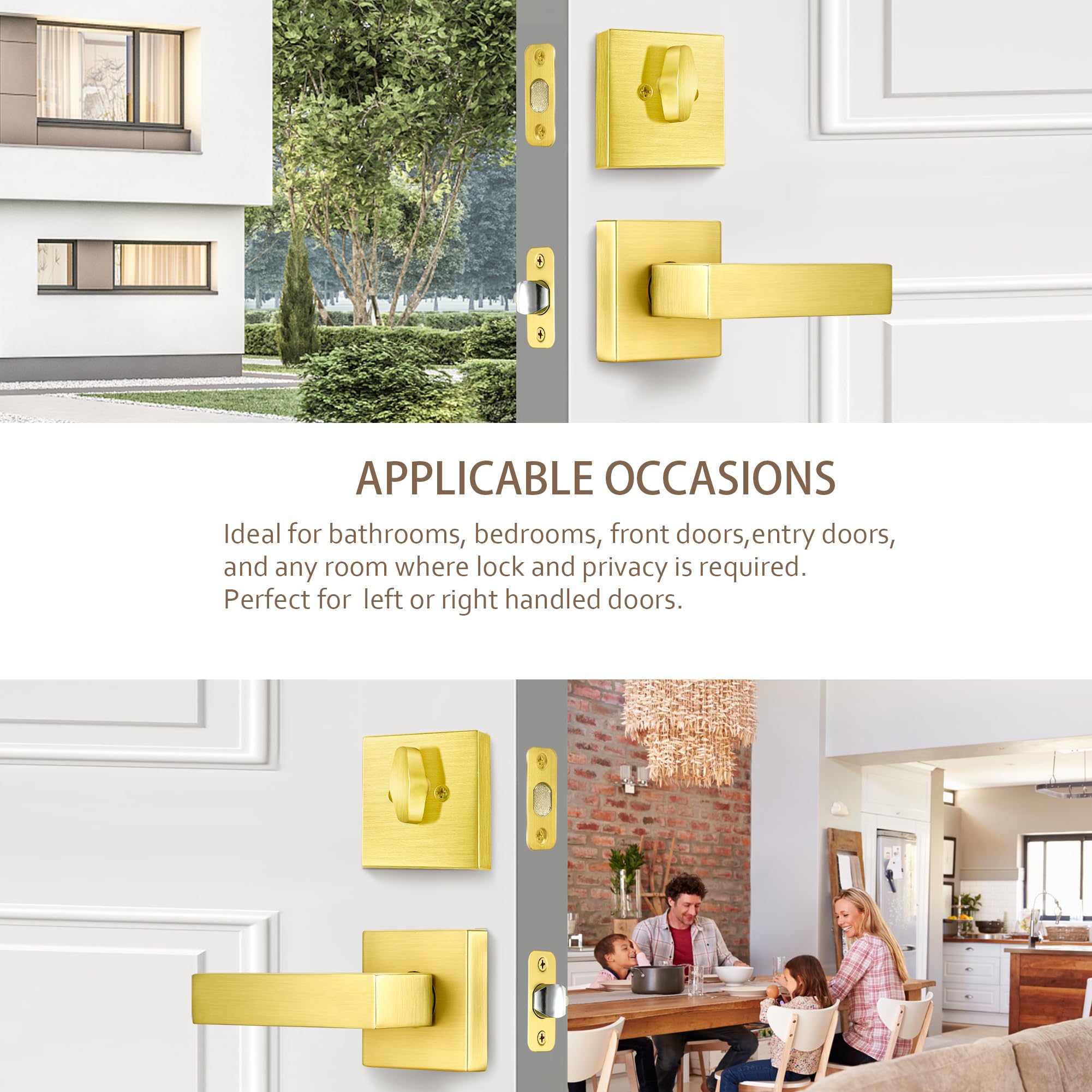 Satin Brass Door Handle Set with Single Cylinder Deadbolt and Lever Gold Keyed Front Entry Door Locksets