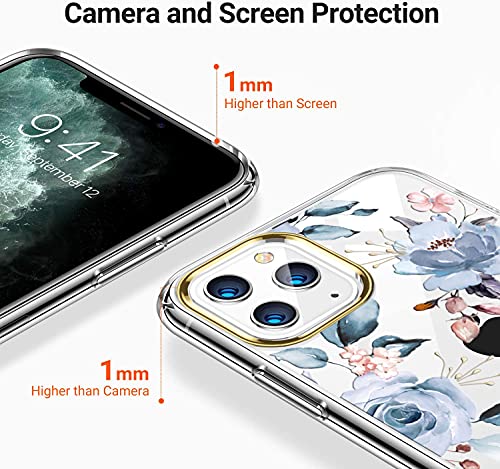 luolnh iPhone 11 Pro Max Case,iPhone 11 Pro Max Cute Case with Flowers,for Girly Women,Shockproof Clear Floral Pattern Hard Back Cover for iPhone 11 Pro Max 6.5 inch 2019 -Blue